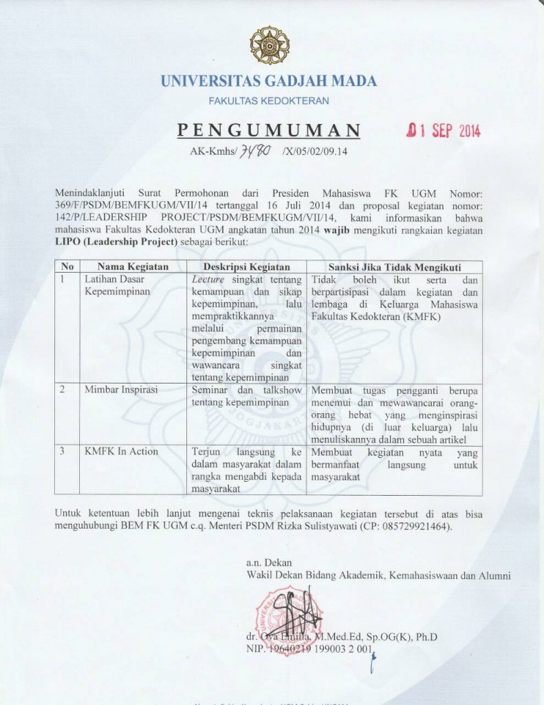 Surat Pengumuman – BEM FKKMK UGM